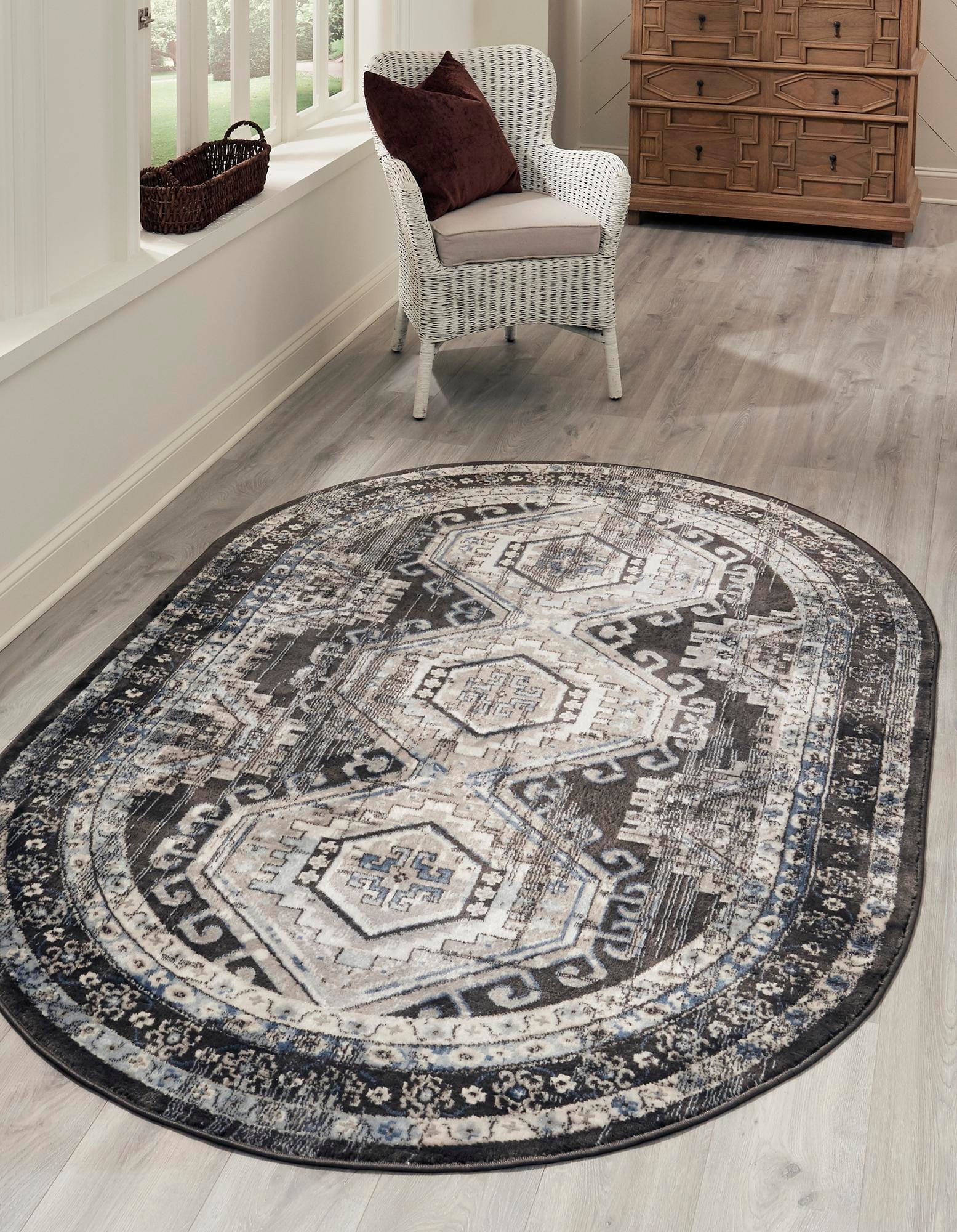 Rugs.com Charlotte Collection Rug – 5' x 8' Oval Gray Low-Pile Rug ...