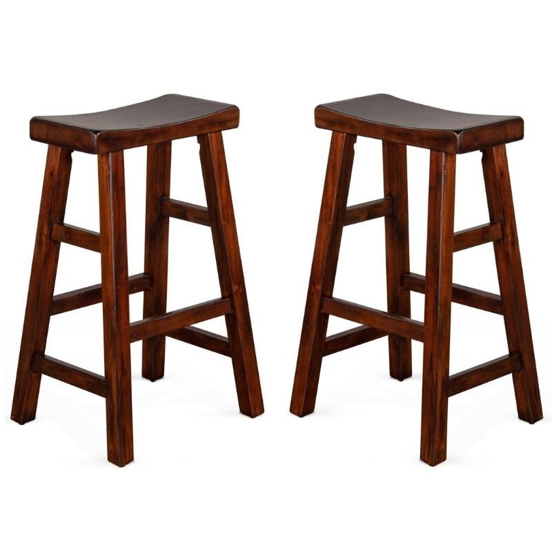 Home Square 30" Saddle Seat Mahogany Wood Stool in Dark Chocolate - Set ...