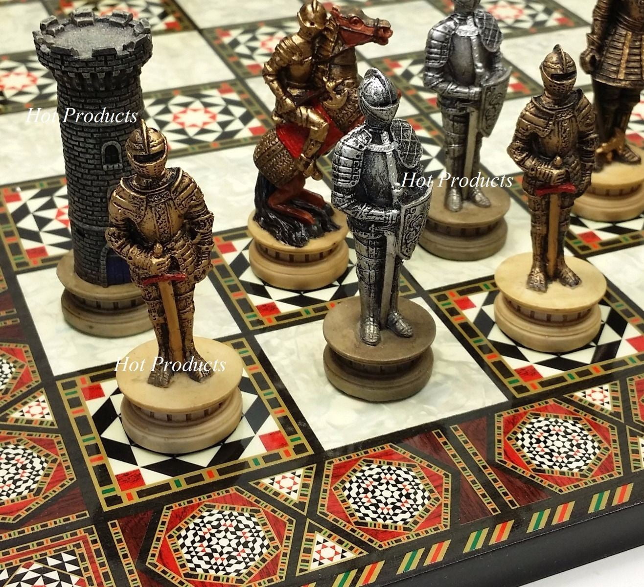Medieval Times Crusades Armored Knight Chess Set W/ 17" Mosaic Color ...