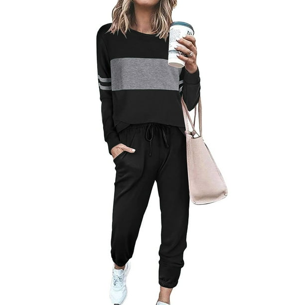 Uvn Tracksuit For Women Colorblock Striped Sweatsuit Casual 2 Piece