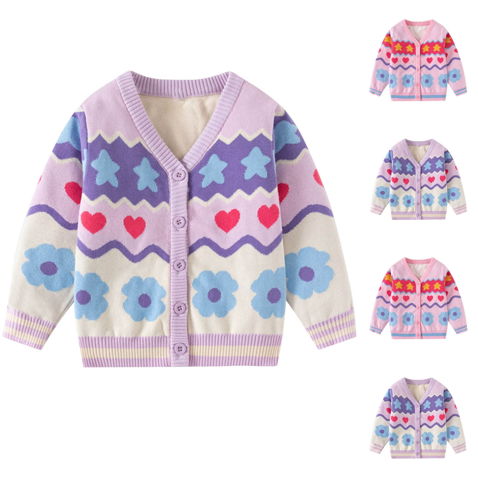 Click here for Wrkekc Girls Knit Cardigan V-Neck Floral Heart Sta... prices
