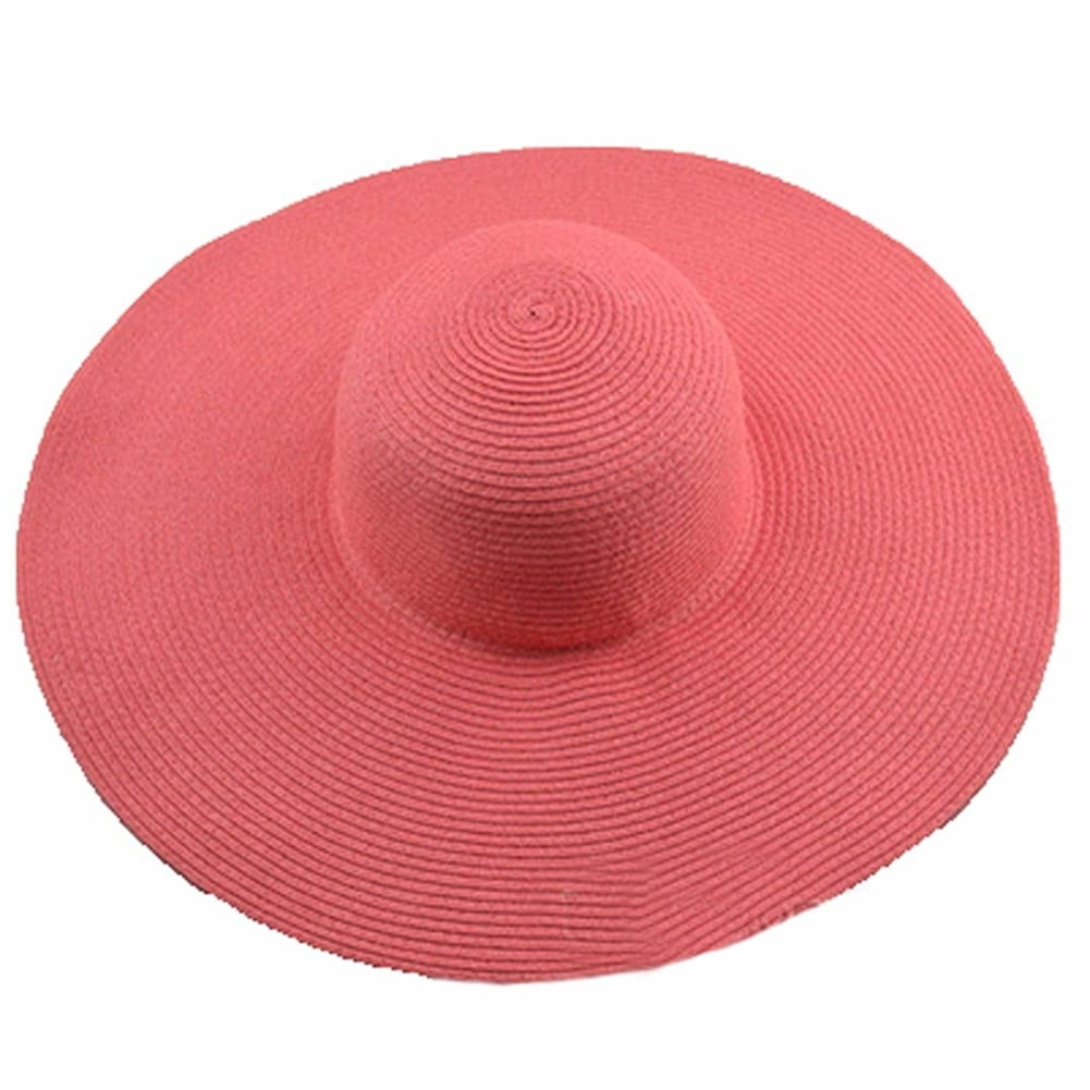 Womens 6 Inches Wide Brim Straw Hat Floppy Foldable Roll up Cap Beach ...