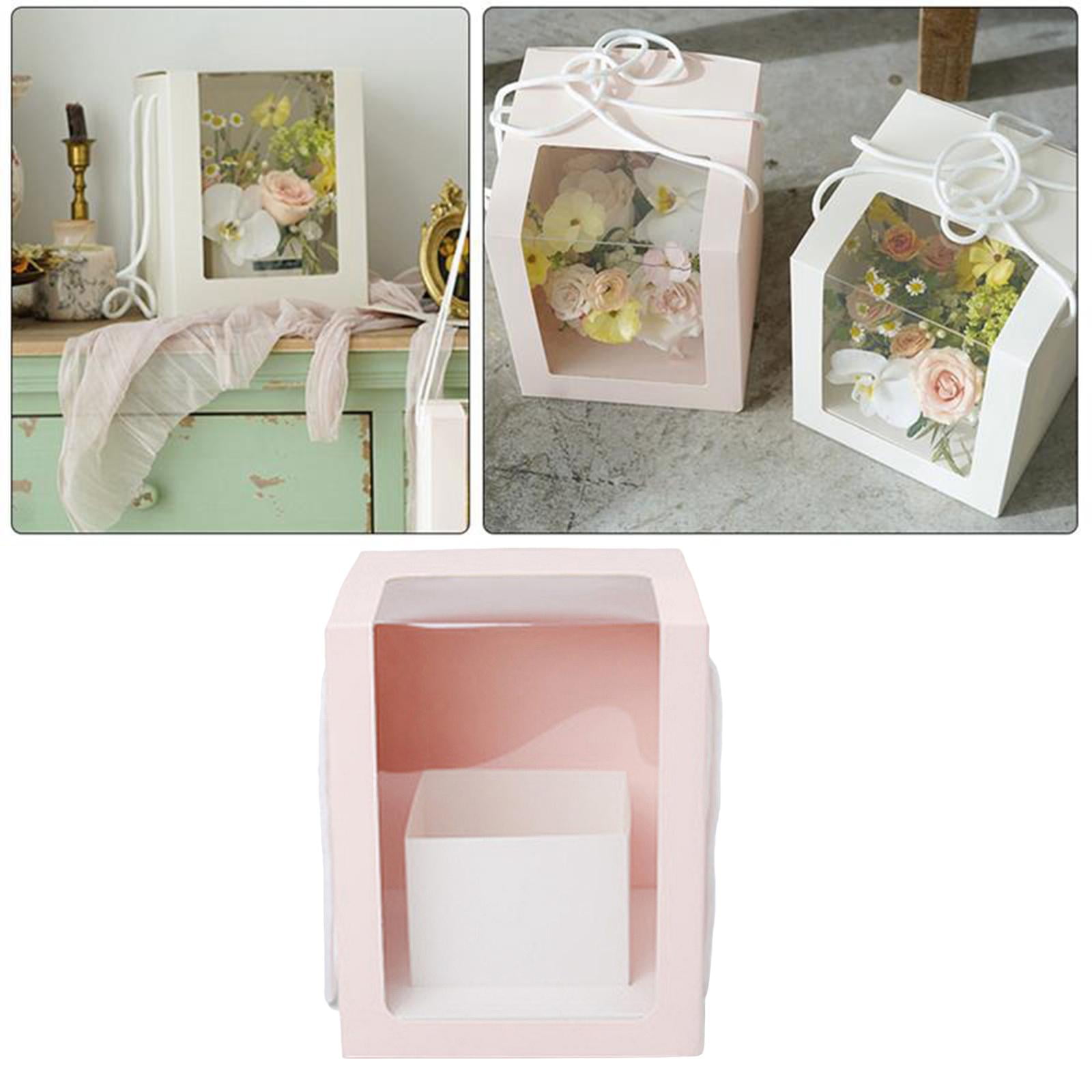 Square Flower Gift Packaging Boxes Transparent Window Flower Bags ...