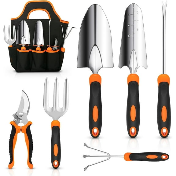 Garden Tool Set, 9 Piece Stainless Steel Heavy Duty Gardening with Non ...