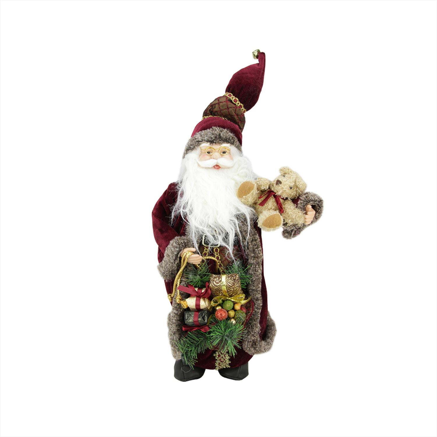 16" Noble Standing Santa Claus in Burgundy Robe Christmas Figure with ...