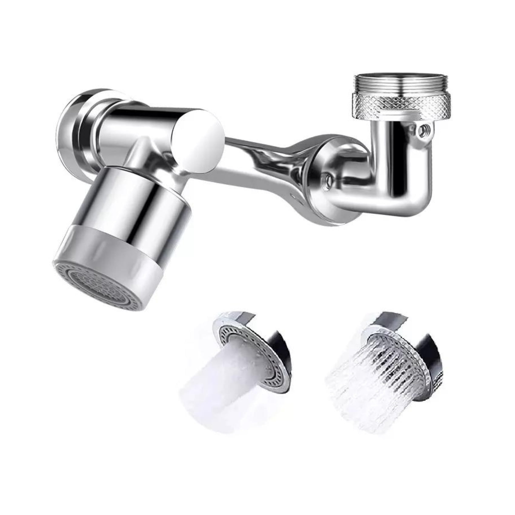 Dutchman Faucet Extender For Kitchen And Bathroom  1080° Rotatable Spray Attachment  Silver Dual Water Outlet Modes  Easy Installation  Robust Brass 