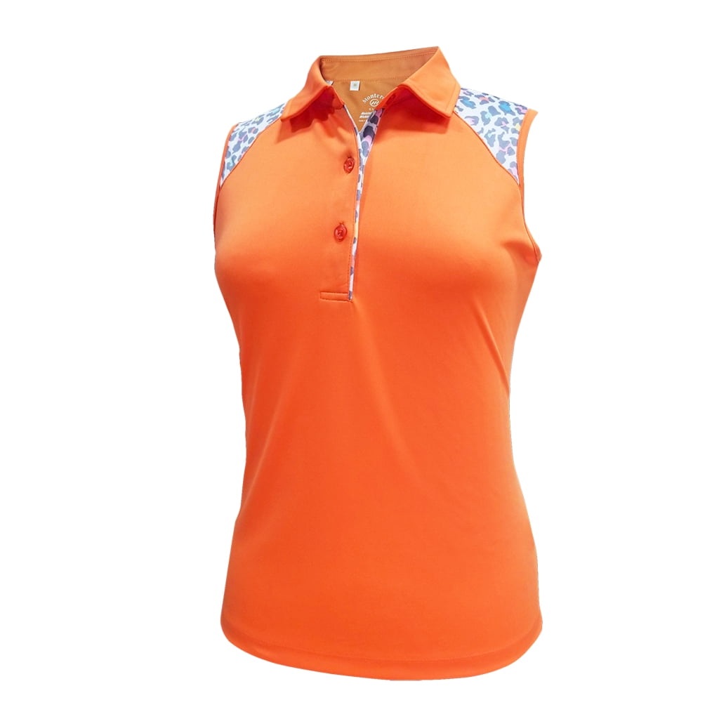 Monterey Club Women's Fun Leopard Contrast Sleeveless Golf Polo Shirt ...
