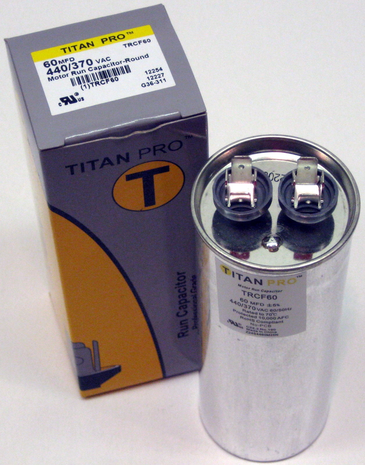 TitanPro TRCF60 HVAC Round Motor Run Capacitor. 60 MFD/UF 440/370 Volts ...