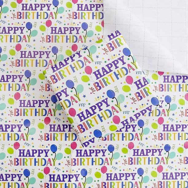 Birthday Wrapping Paper 3 Large Sheet for Boys Girls Kids Holiday Party ...