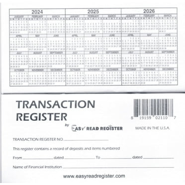 "Easy Read Register, 12 Checkbook Registers with 2025-2027 Calendars ...