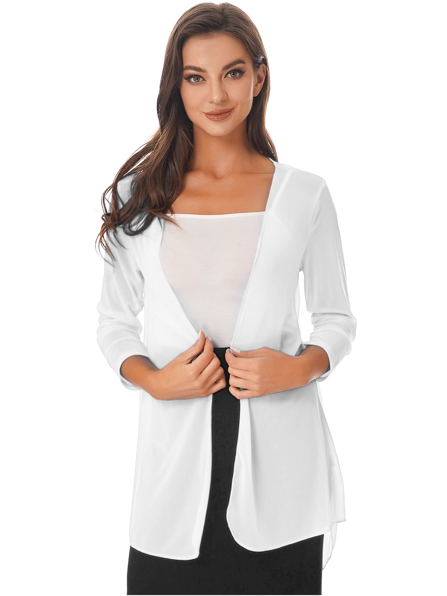 iEFiEL Womens Casual Plus Size Chiffon Shrug Cardigan Draped Ruffles ...