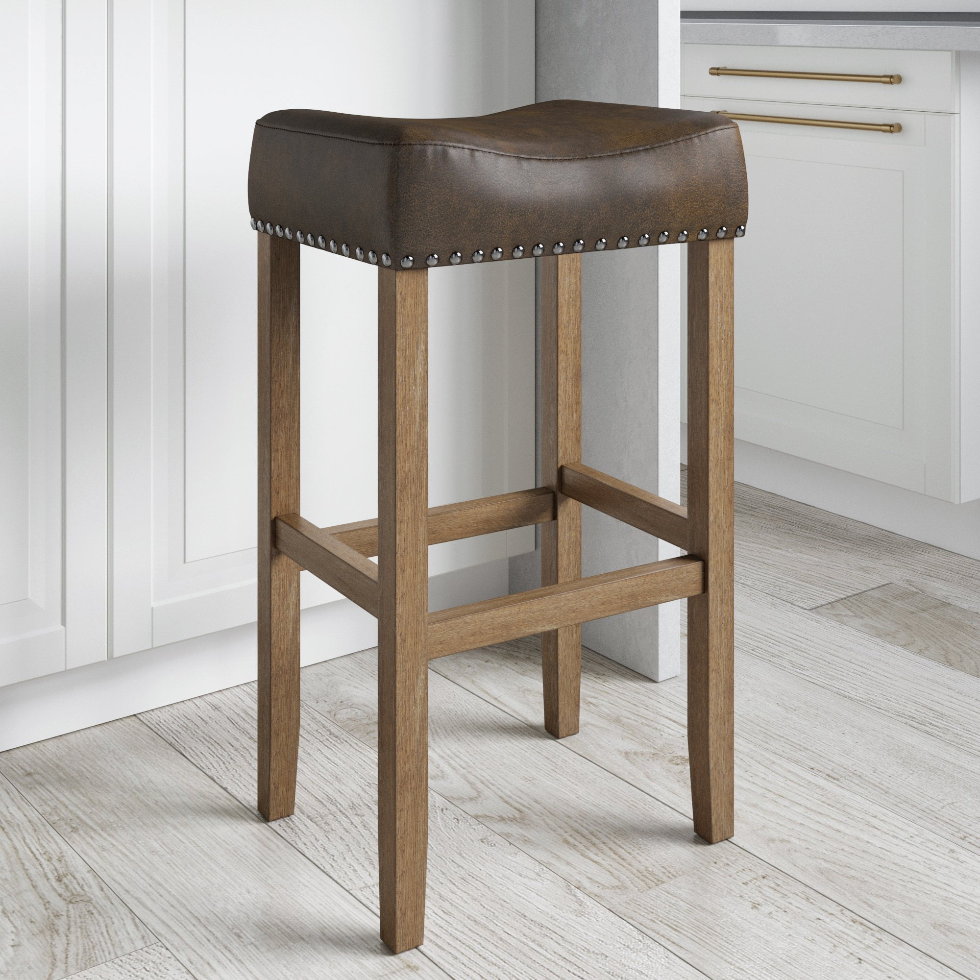 Nathan James Hylie Nailhead Wood Pub Height Counter Bar Stool 29 Dark