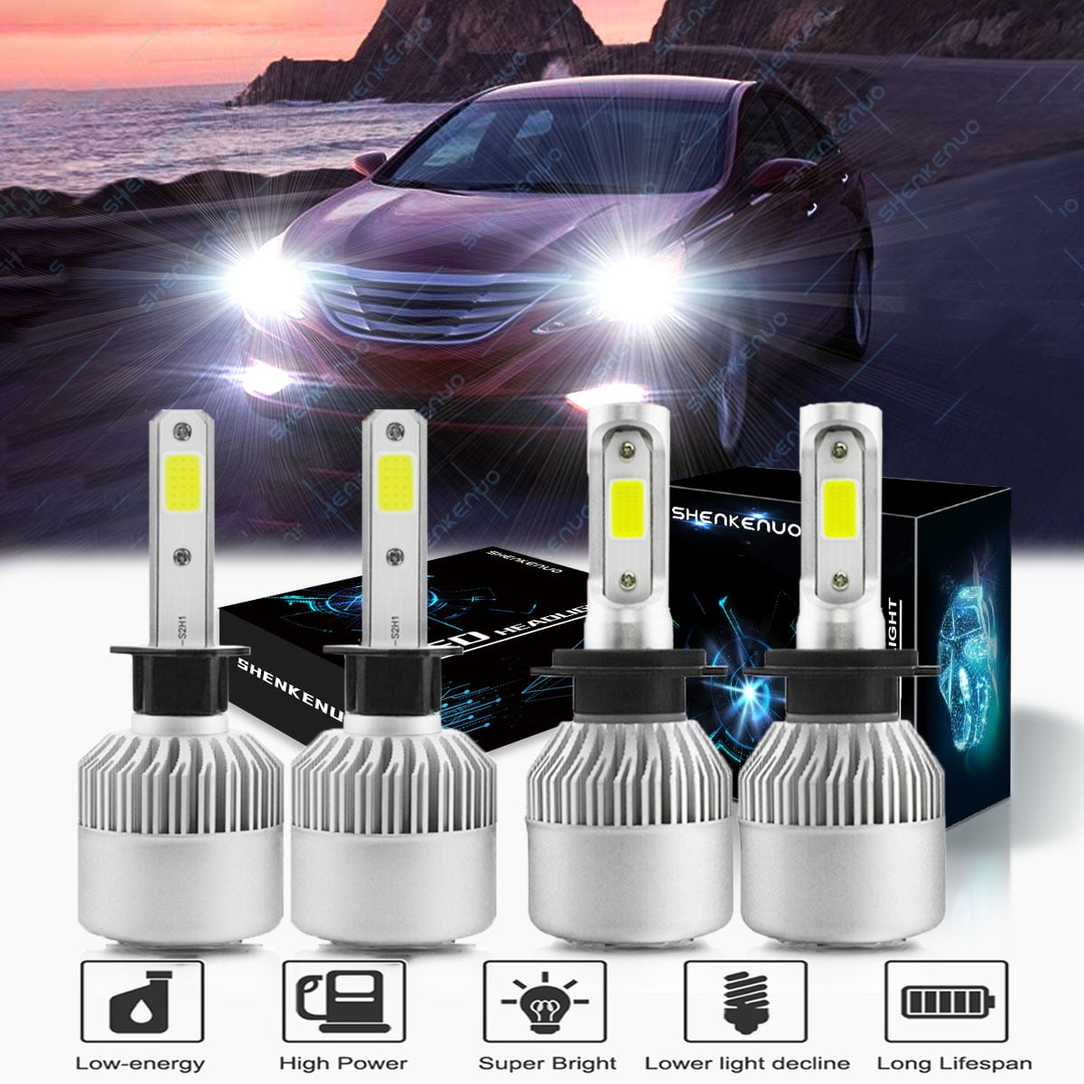 For Hyundai Sonata 2002-2008 Headlights,H1 H7 High and Low Beam Bulbs ...
