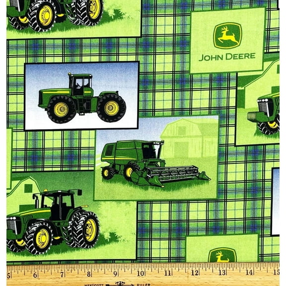 John Deere Plaid on Plaid Light Blue Cotton Fabric - Walmart.com