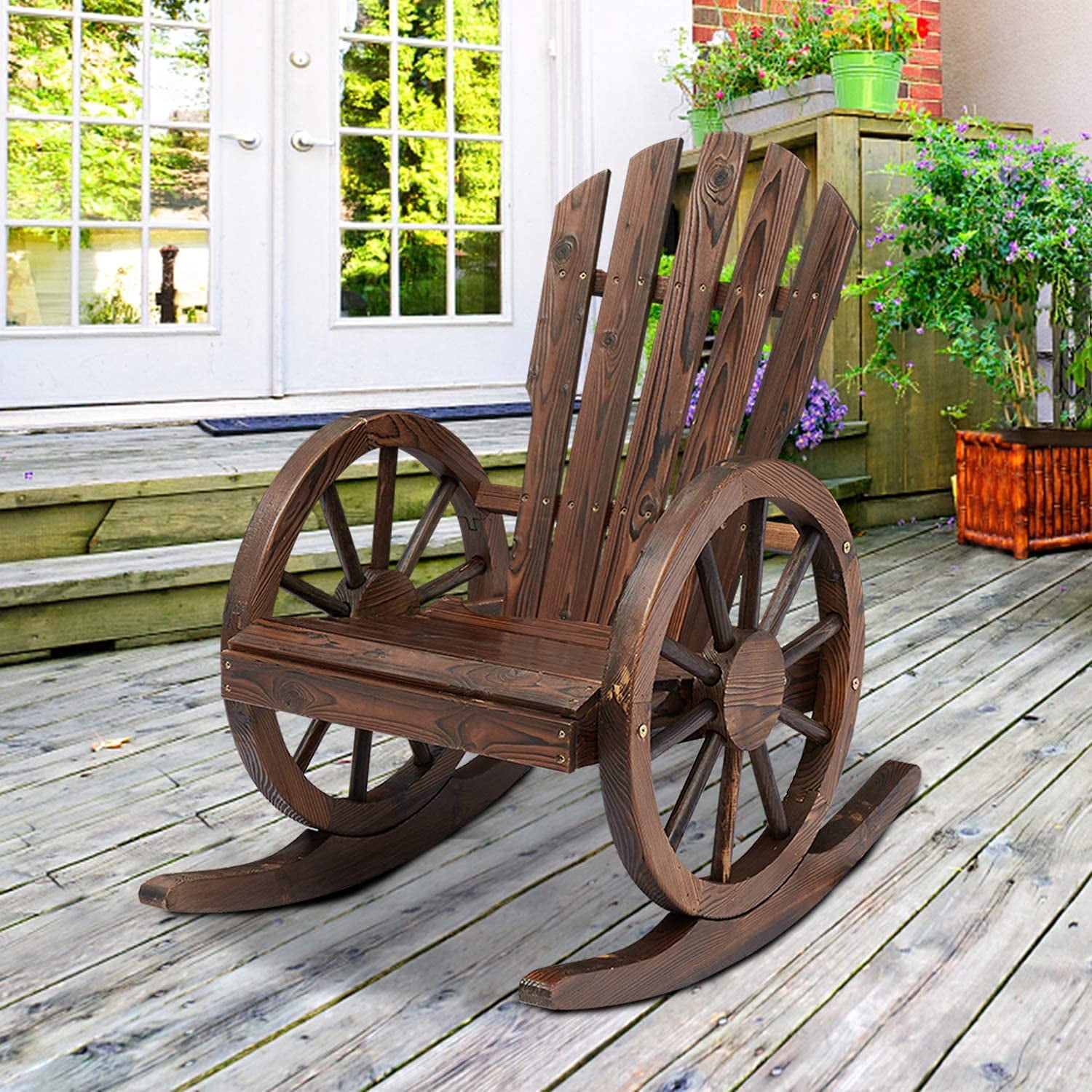 Kinbor Wooden Outdoor Rocker Porch Slat Back Rocking Chair - Walmart.com