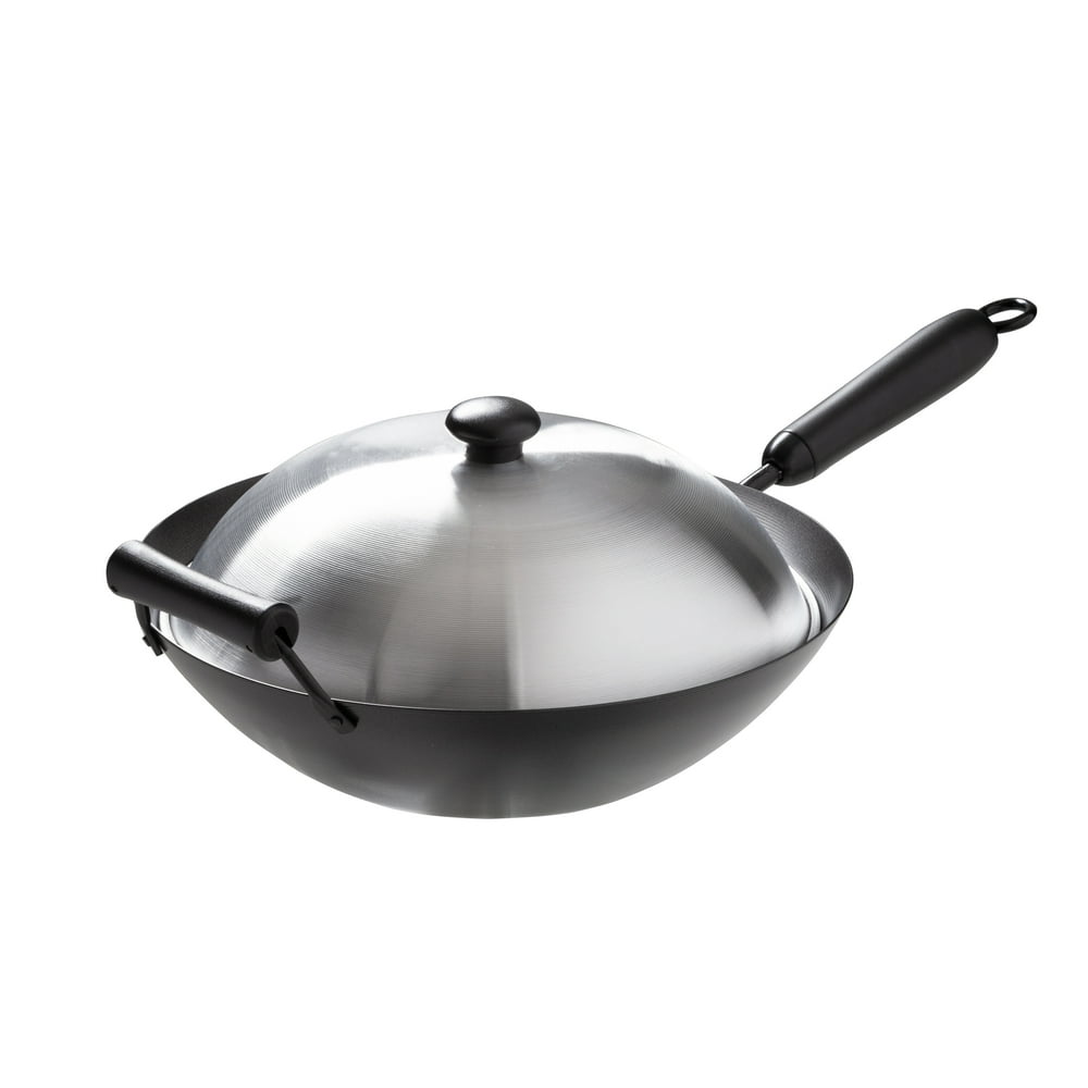 Joyce Chen 14-Inch Carbon Steel Nonstick Wok Set with Lid and Bakelite ...