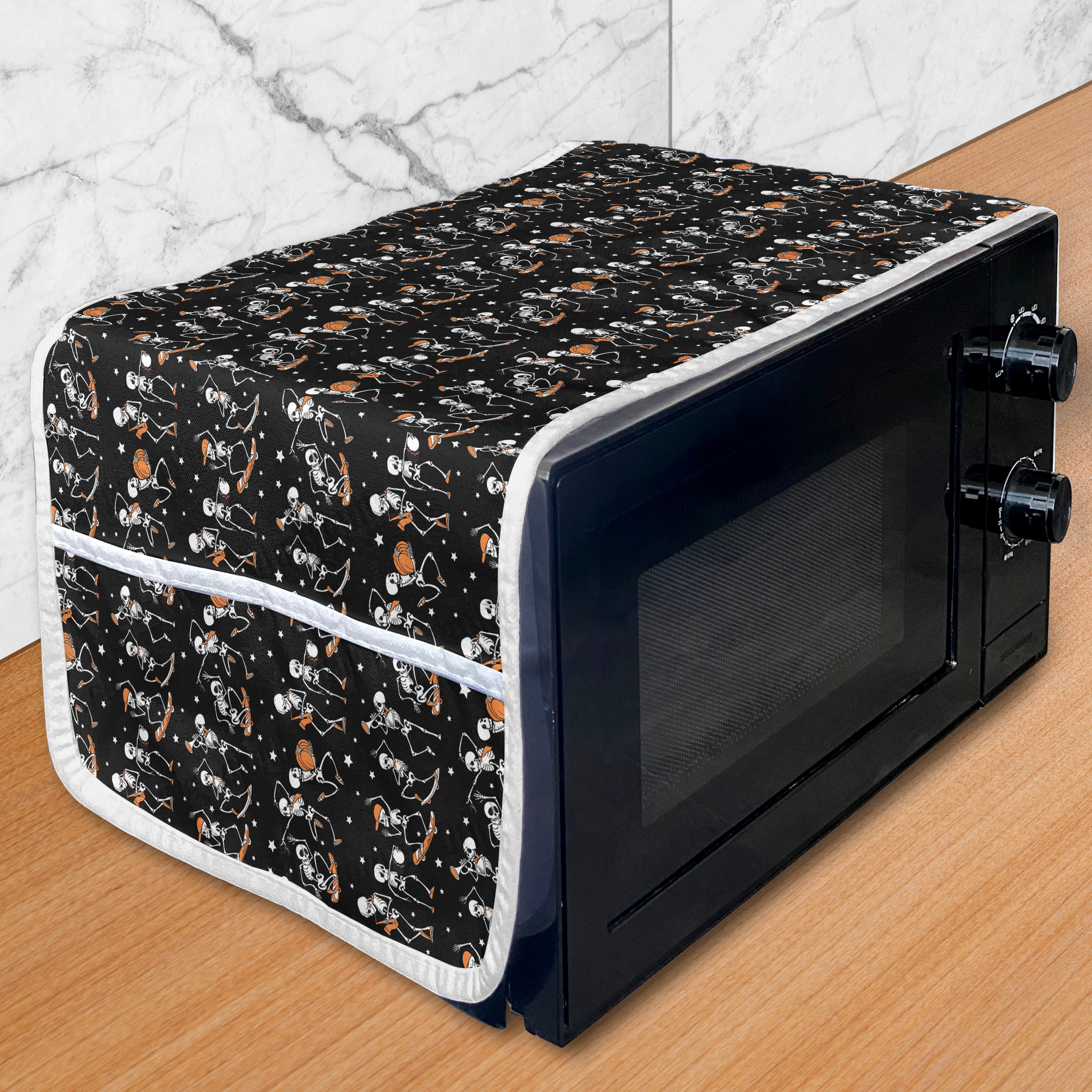 Halloween Microwave Oven Cover, Skeletons with Pumpkins Skating ...