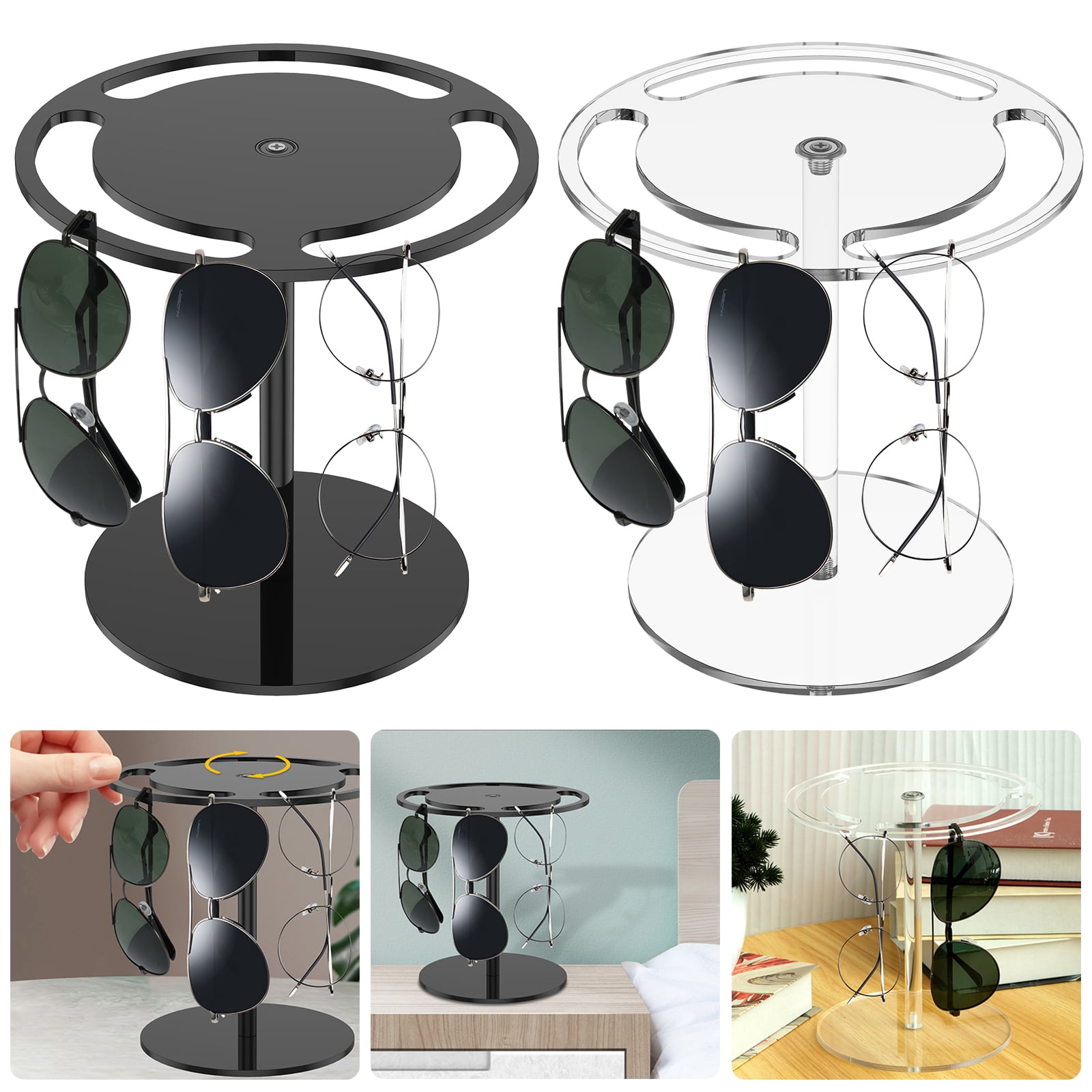Pluokvzr Sunglasses Holder 360 Degree Rotating Sunglasses Stand Acrylic ...