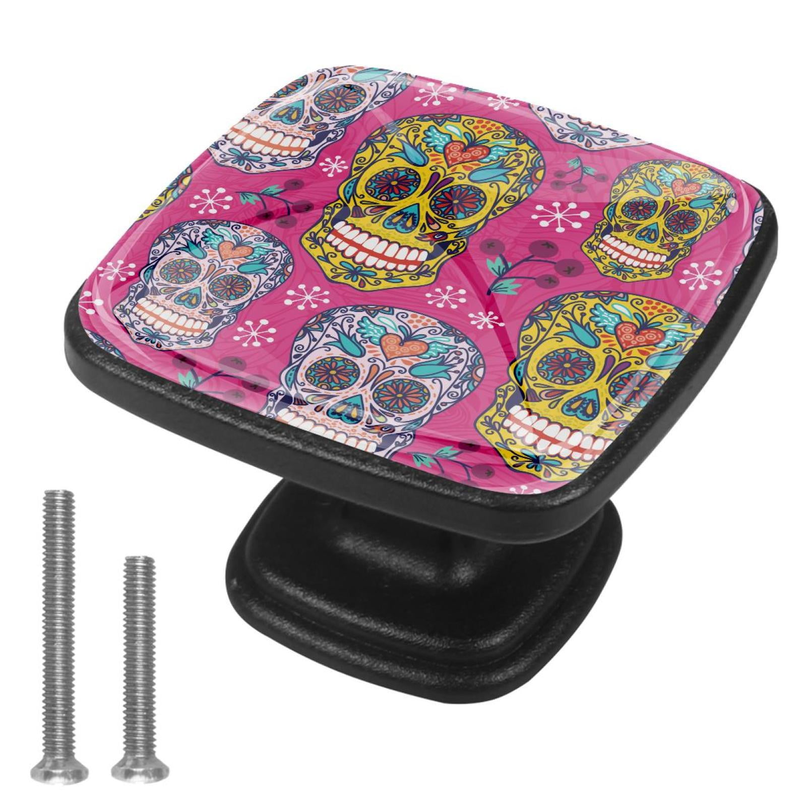 4 Pcs Cabinet Handle Drawer Pulls Skull Knobs with Screws Square ...