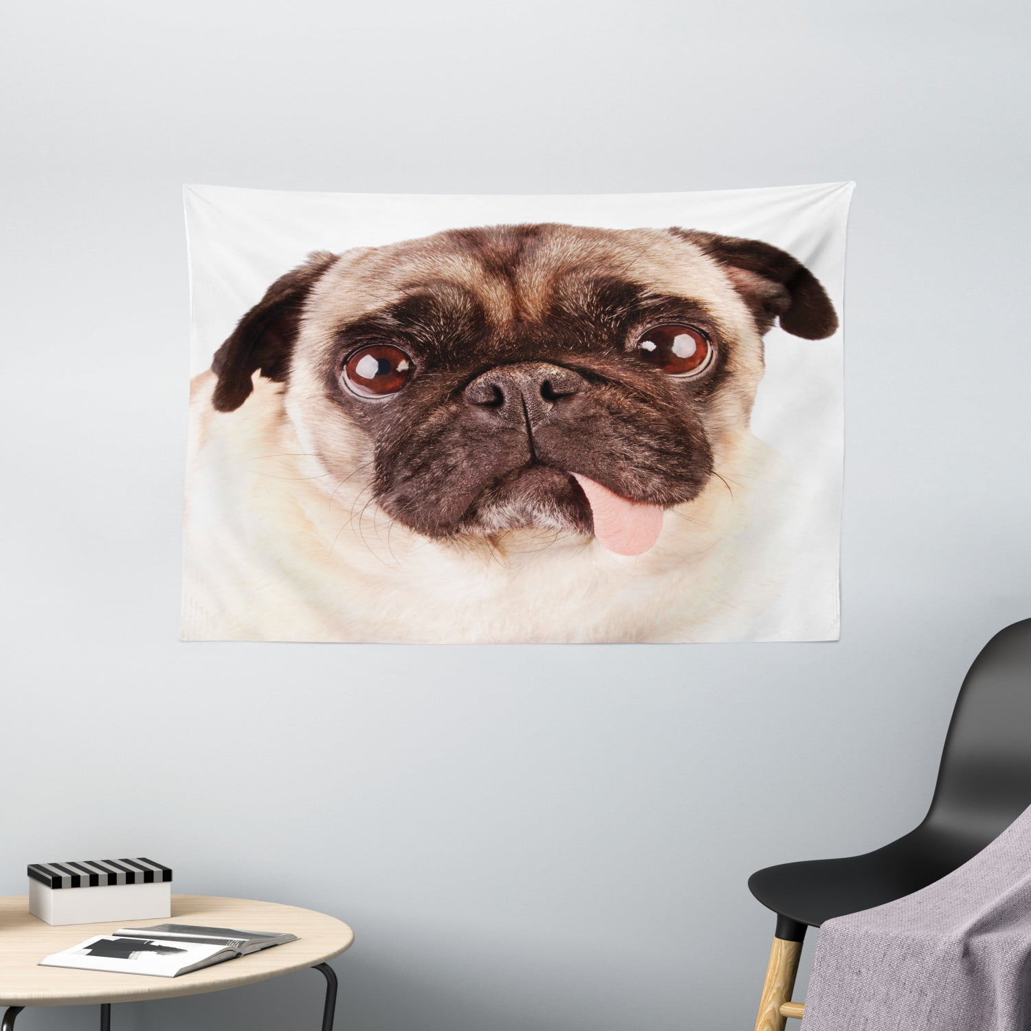 Pug Tapestry, Portrait of an Upset Dog with Its Tongue Out Pug with ...