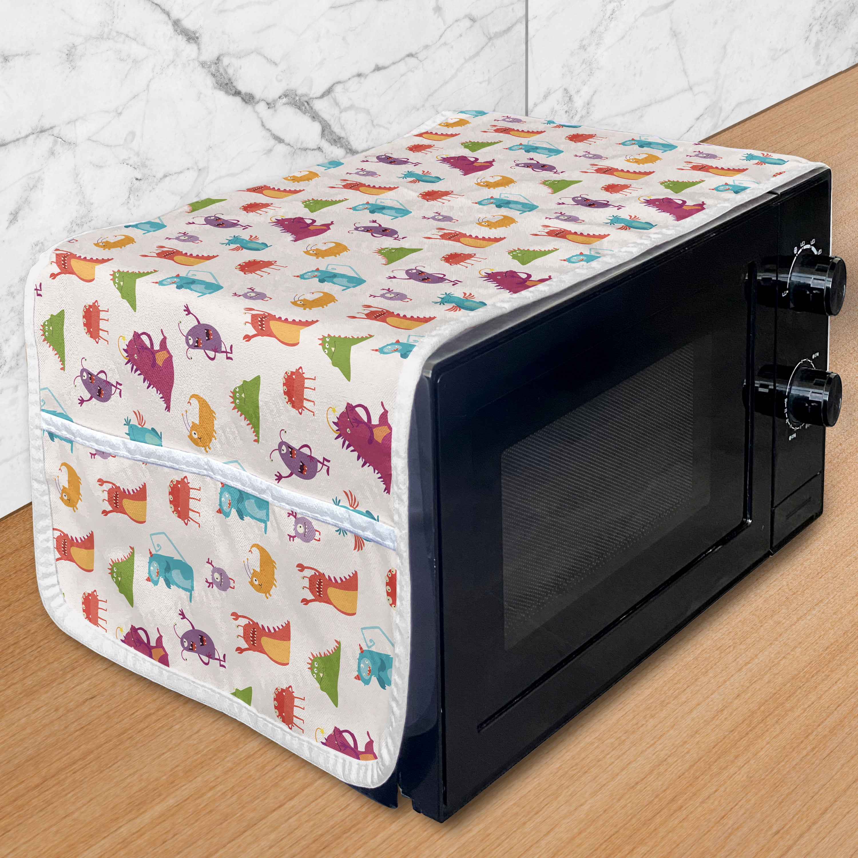 Cartoon Microwave Oven Cover, Funny Monsters Scary Characters Spooky ...