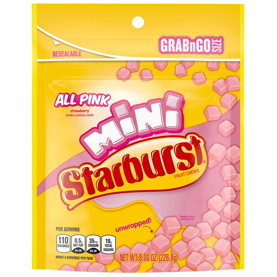 Starburst All Pink Minis Fruit Chews Candy, Grab N Go Size, Resealable8 ...