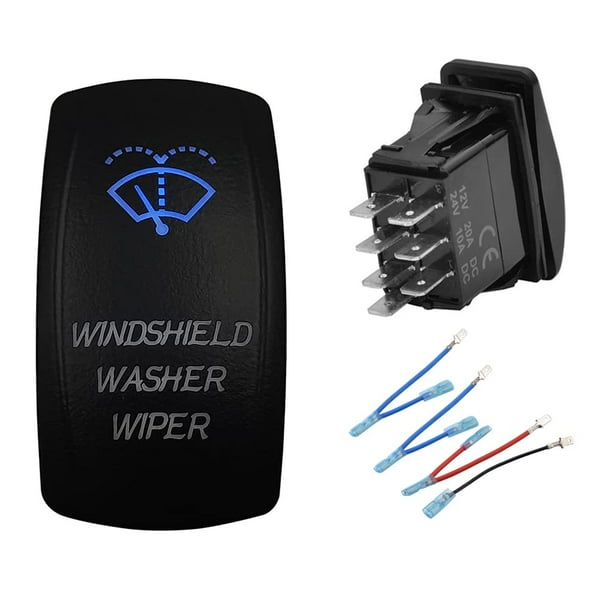 HAHDAXIA Blue Led Windshield Washer Wiper Momentary Rocker Switch 7Pin ...
