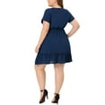 Agnes Orinda Womens Plus Size V Neck Short Sleeve Tie Waist Ruffle Hem
