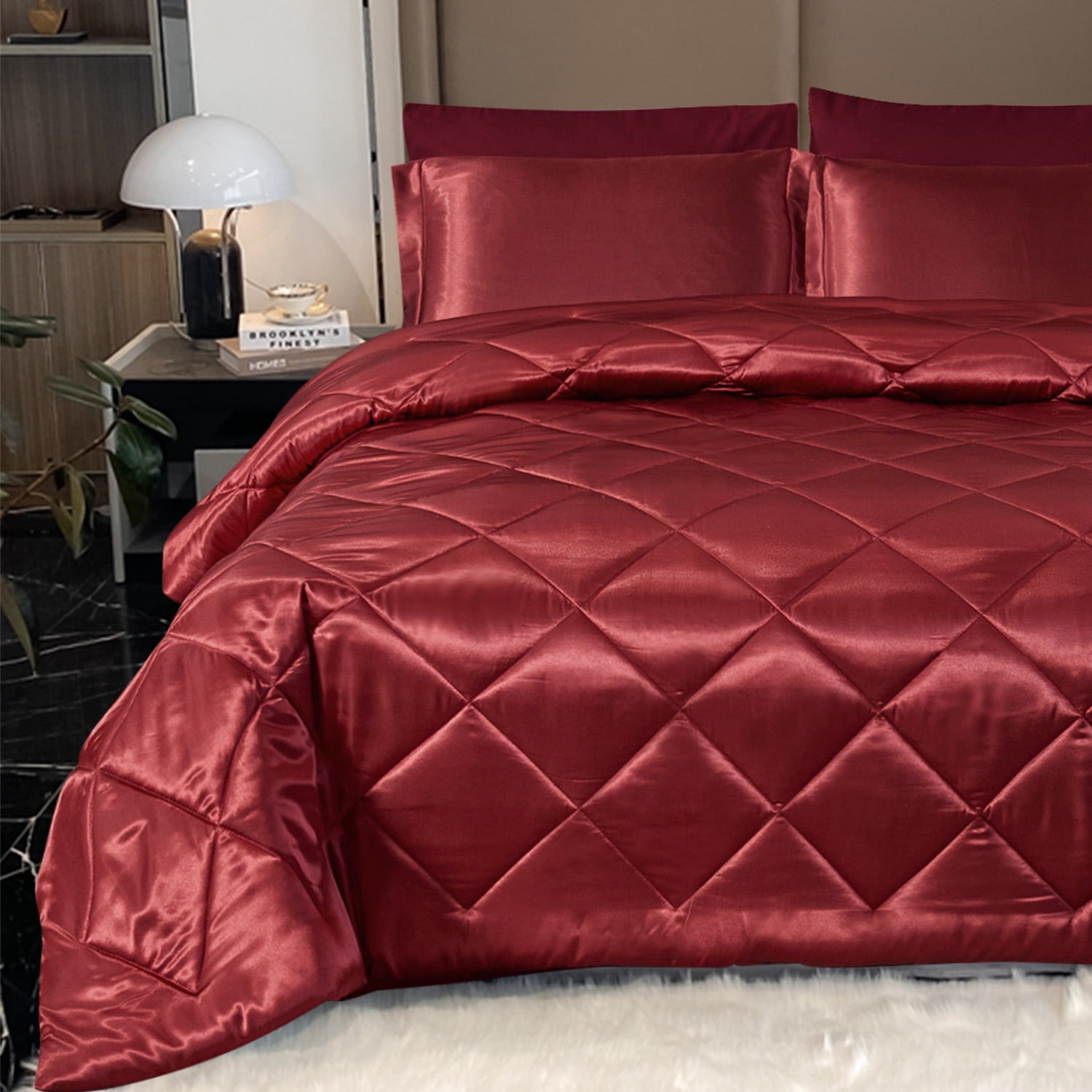 JML Luxury Satin 8-Piece Comforter Set King,Silky Satin Bed In A Bag ...