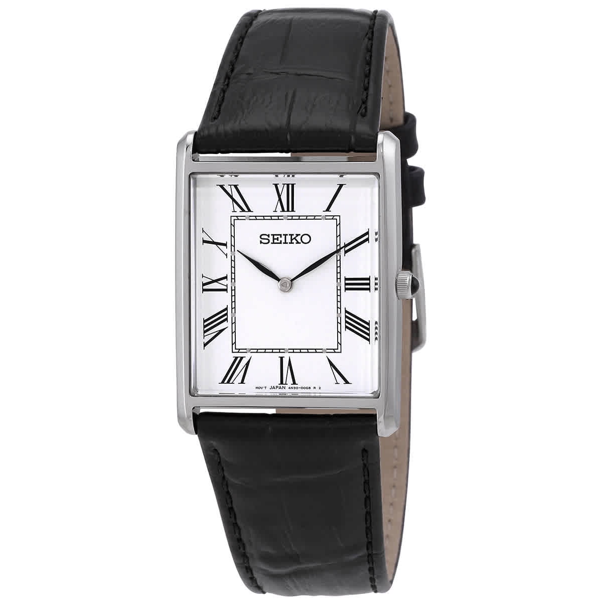 Seiko Essentials Quartz White Dial Black Leather Men's Watch SWR049 ...