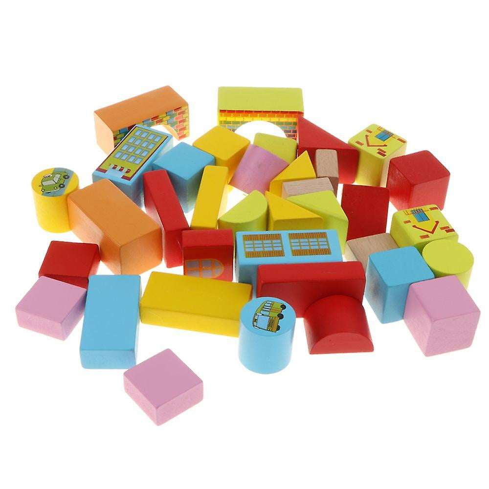 46pcs Geometry Wooden Cognitive Blocks Stacking Kids Game Toy - City ...