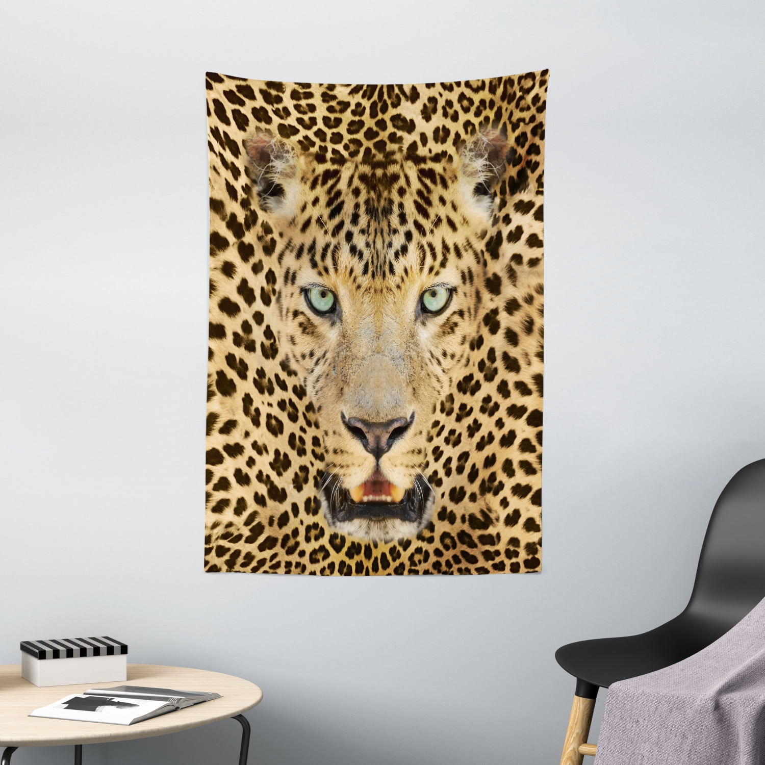 Leopard Tapestry, African Predator Animal with Spotty Skin and Angry ...