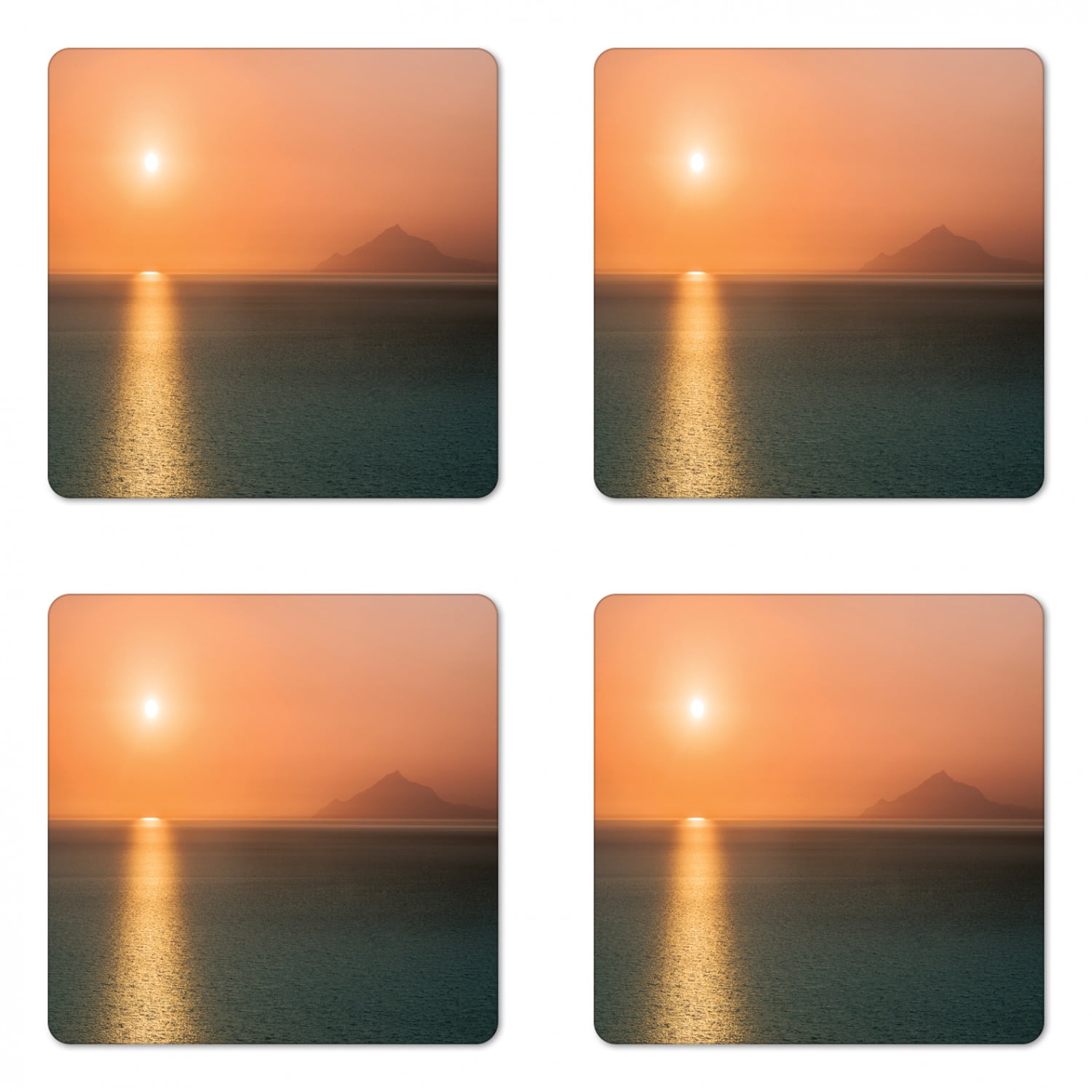 Burnt Orange Coaster Set of 4, Sunrise over Ocean Burnt Horizon ...