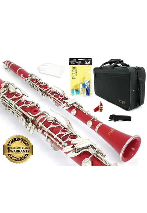 D'Luca 200 Series Red ABS 17 Keys Bb Clarinet with Double Barrel ...