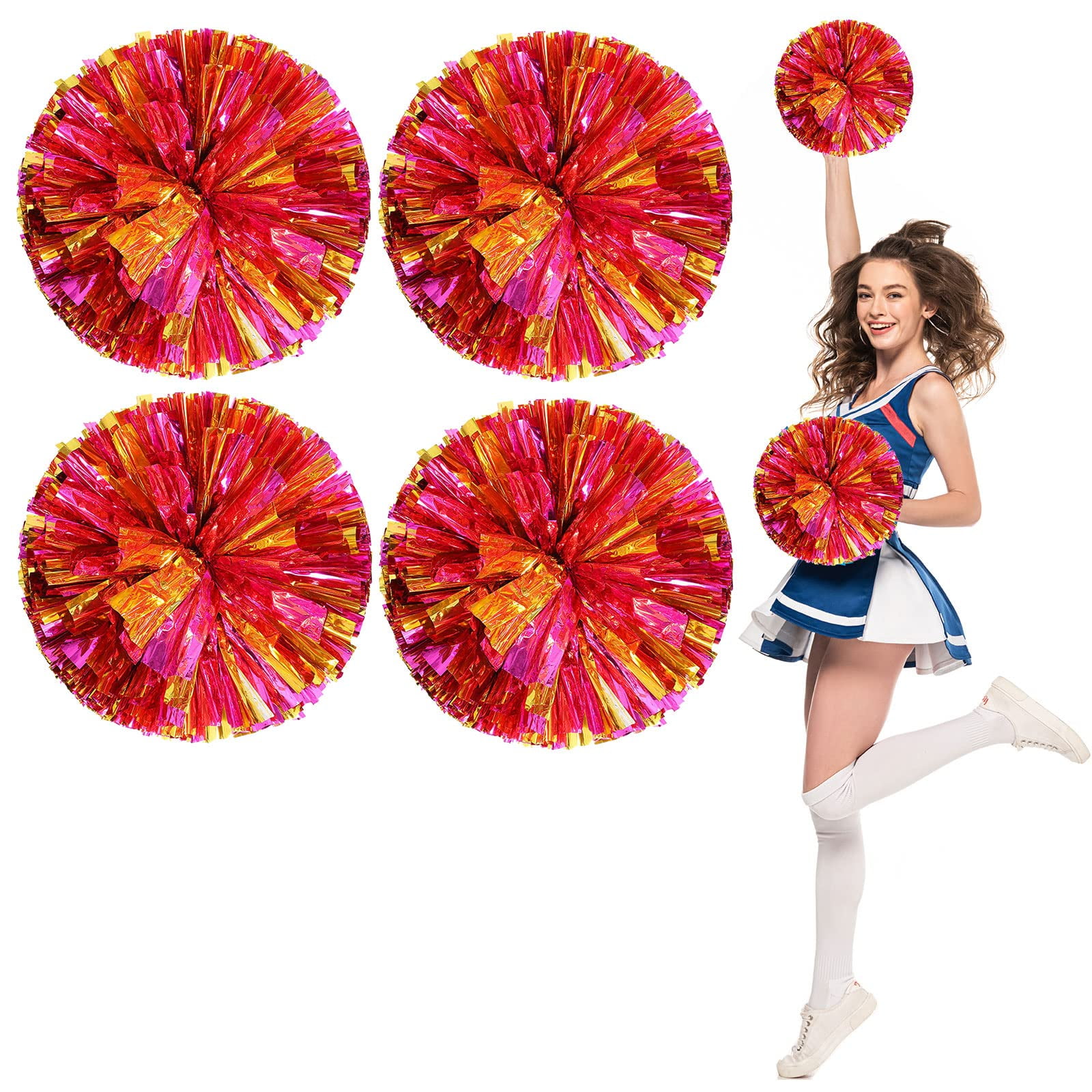 LINLIN 4 Pack Cheerleading Pom Poms,Metallic Cheering Squad Pompoms for ...