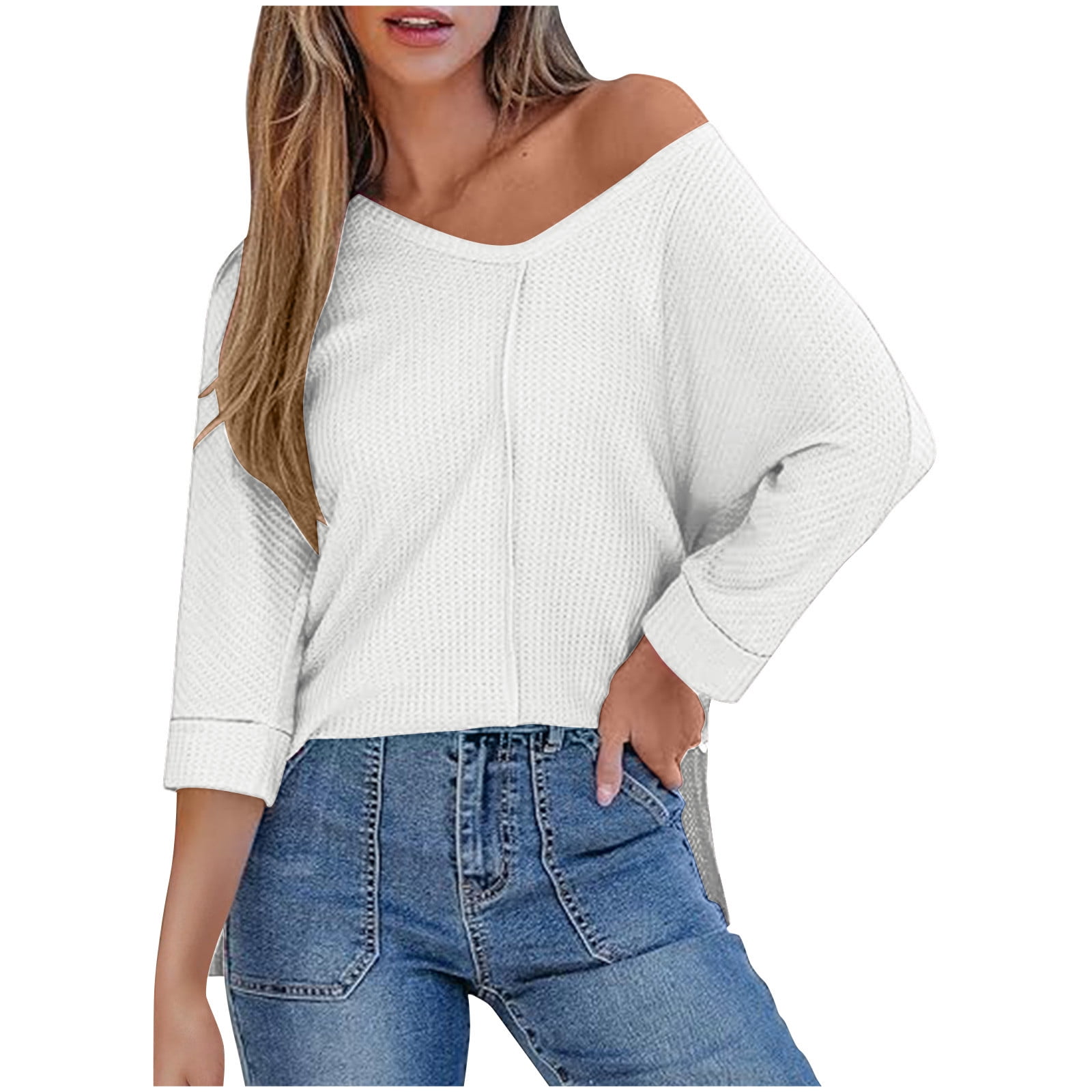 Click here for Hujlwoi Off The Shoulder Tops For Women Waffle 3/4... prices