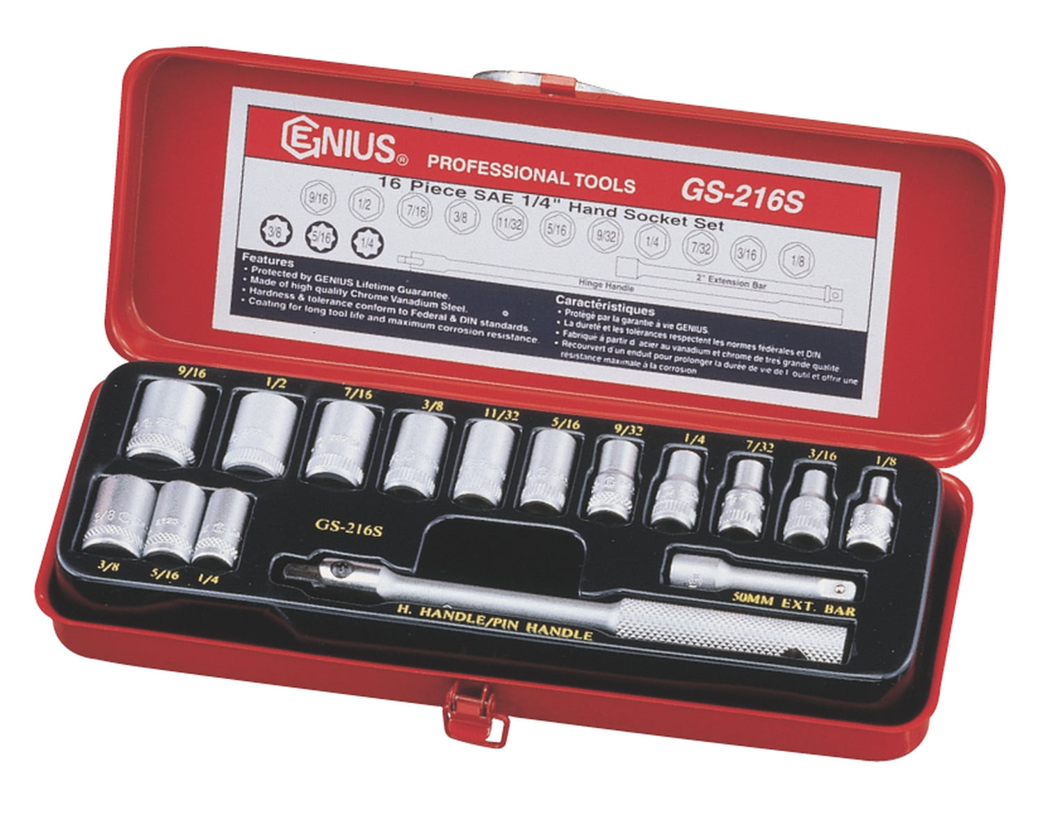 Genius Tools 16 Piece 1/4" Dr. SAE Hand Socket Set - GS-216S - Walmart.com