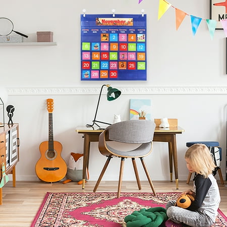 Blue Monthly Calendar Chart Nylon Learning Calendar Pocket Scratch ...