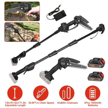 2-in-1 Cordless Pole Saw & Mini Chainsaw, Battery Powered, 5.1lb Lightweight Multi-Angle & 13FT ...