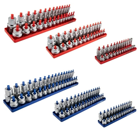 OEMTOOLS 22237 6 Piece SAE and Metric Socket Tray Set (Red and Blue ...