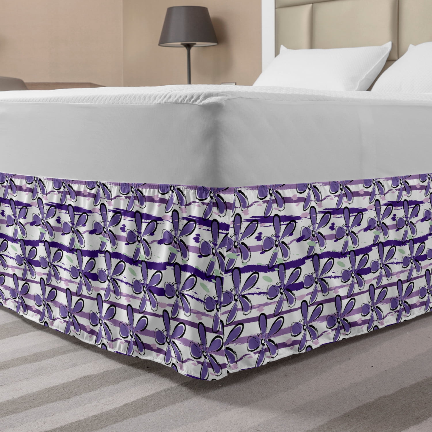 Floral Bed Skirt, Watercolor Style Horizontal Arranged Flowers Motif ...