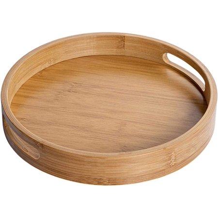 Round Wood S ving Tray with Handle atural Wooden Bamboo Ottoman Tray ...