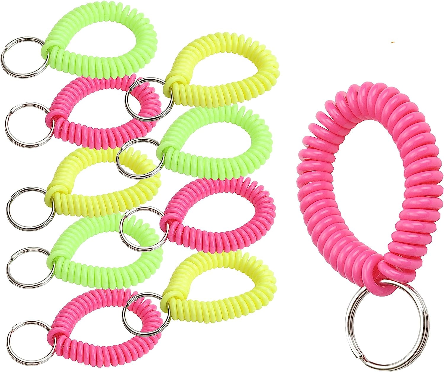 2" Spiral Wrist Coil with Steel Key Ring, Multi-Color Flexible Wrist ...