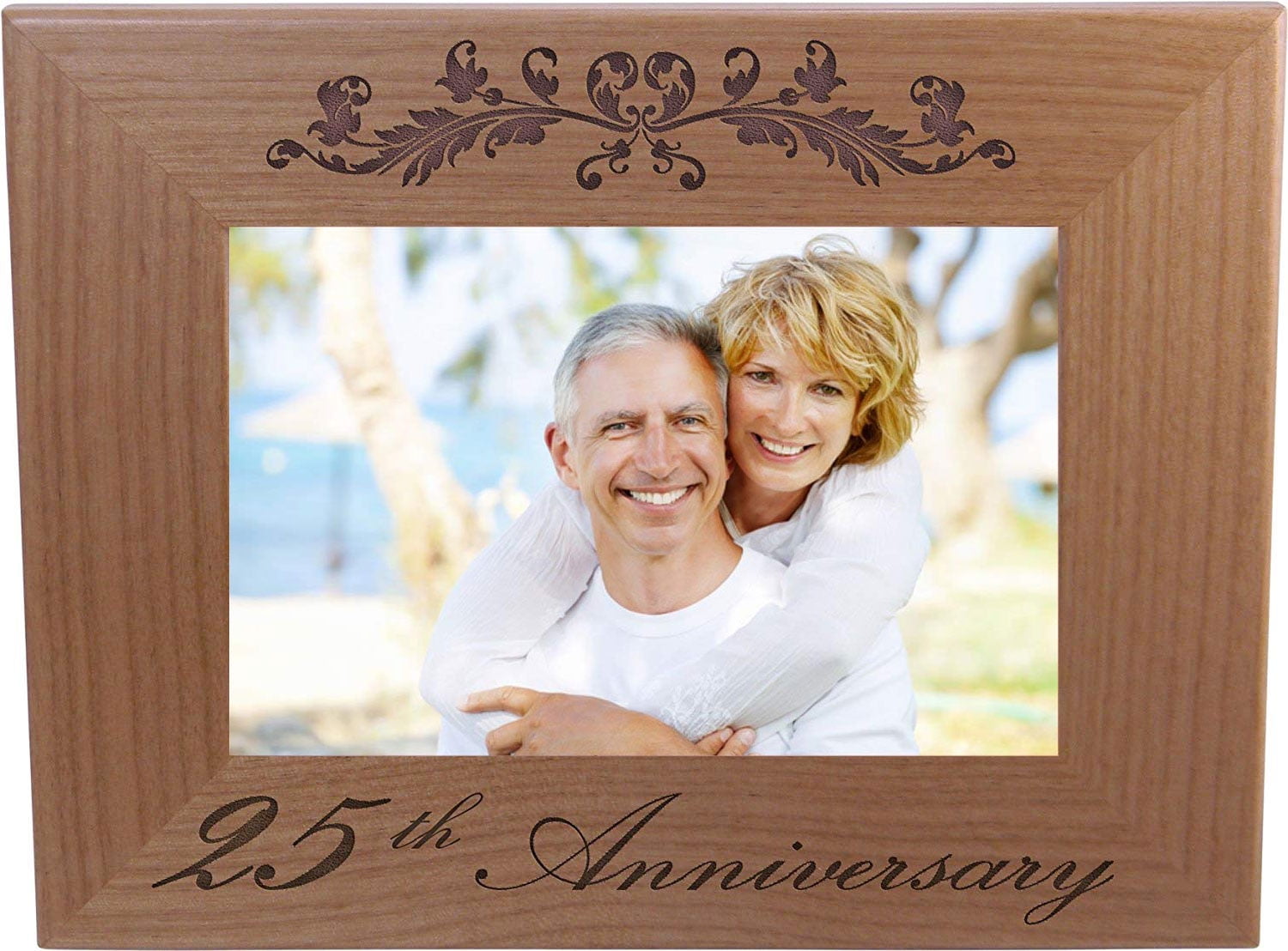 25th Anniversary - Natural Alder Wood Engraved Tabletop/Hanging Photo ...