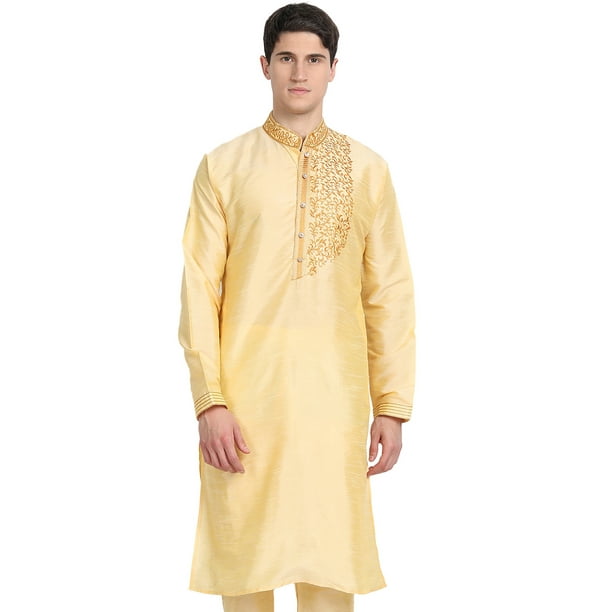 SKAVIJ Men's Tunic Art Silk Long Shirt Embroidered Casual Kurta Dress ...