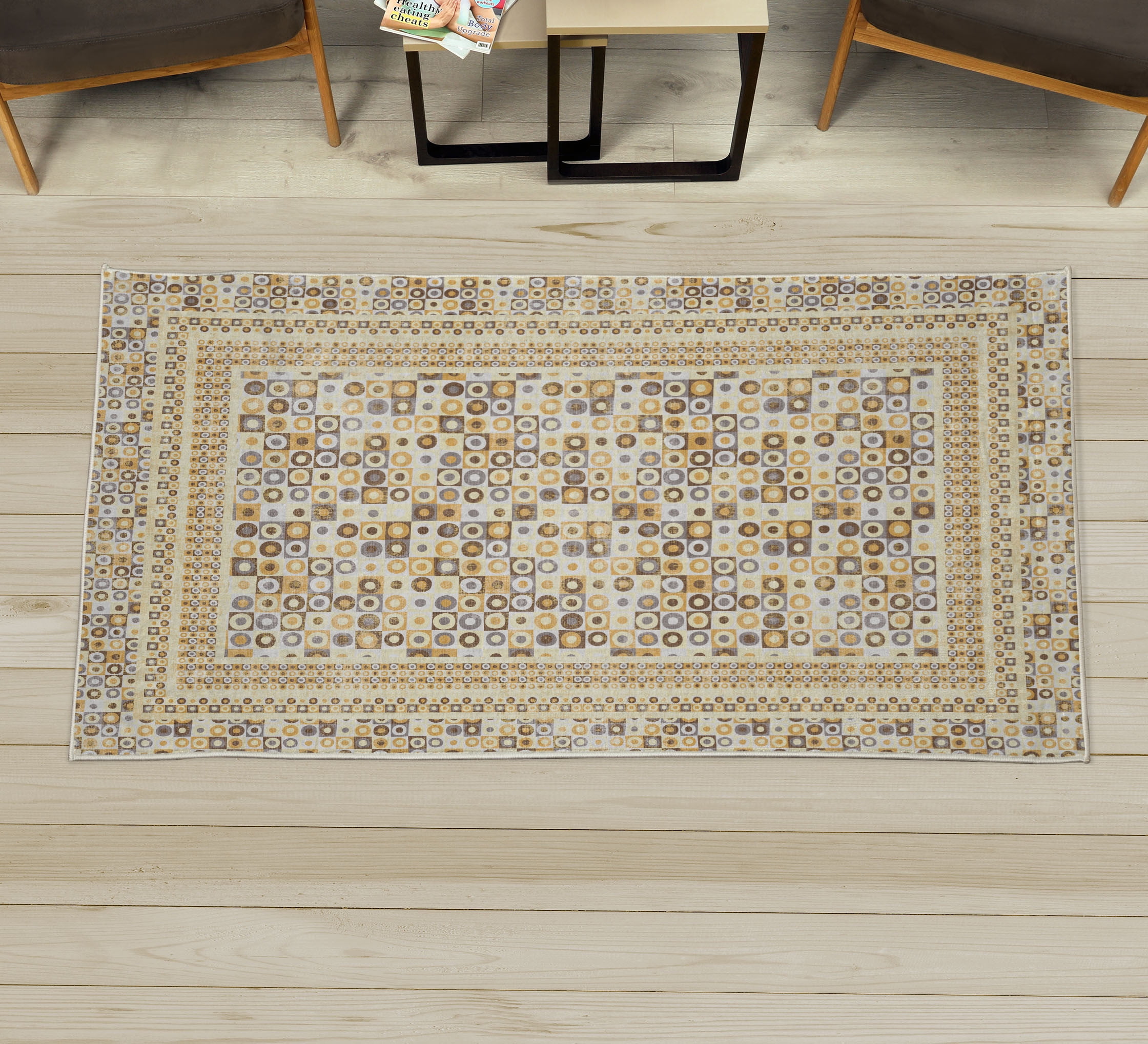 Retro Decorative Rug, Geometric Groovy Themed Pattern of Rounds and ...