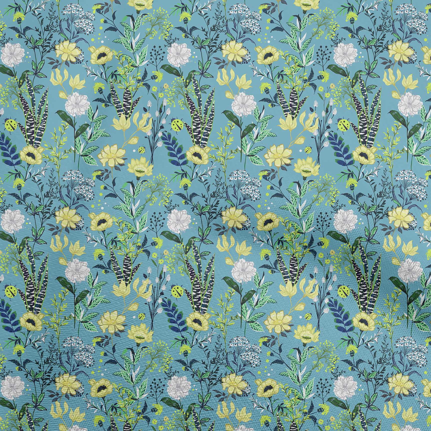 oneOone Cotton Poplin Turquoise Blue Fabric Florals Dress Material ...