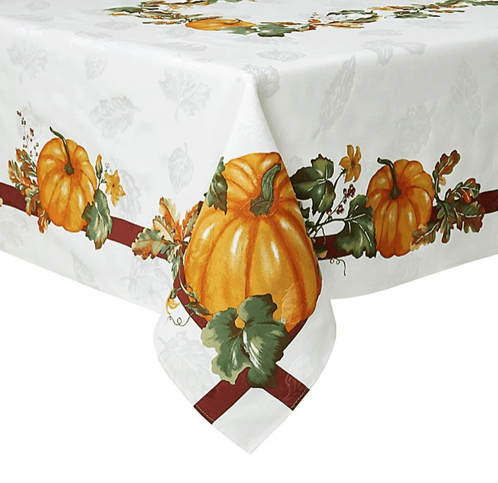 Autumn Medley Pumpkin and Leaves Fabric Tablecloth (60" x 84 ...