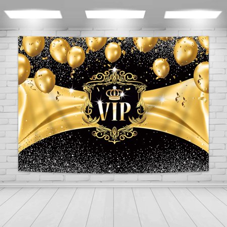 Imirell VIP Party Backdrop 7Wx5H Feet Black Gold Ballons Hollywood ...
