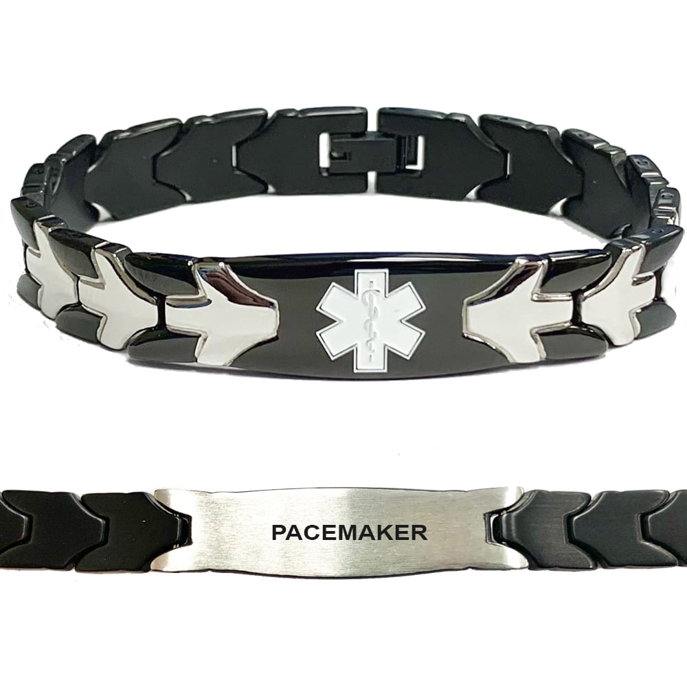 Pacemaker Black and Silver Chevron Arrow Medical Alert ID Bracelet for ...
